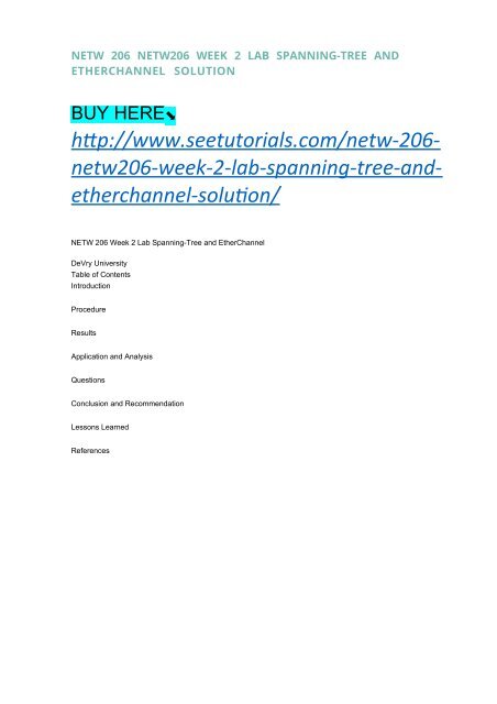 NETW 206 NETW206 WEEK 2 LAB SPANNING-TREE AND ETHERCHANNEL SOLUTION