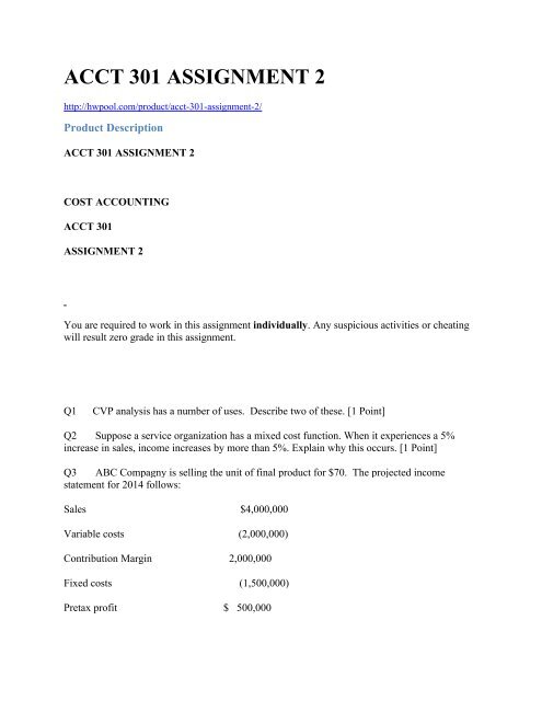 ACCT 301 ASSIGNMENT 2