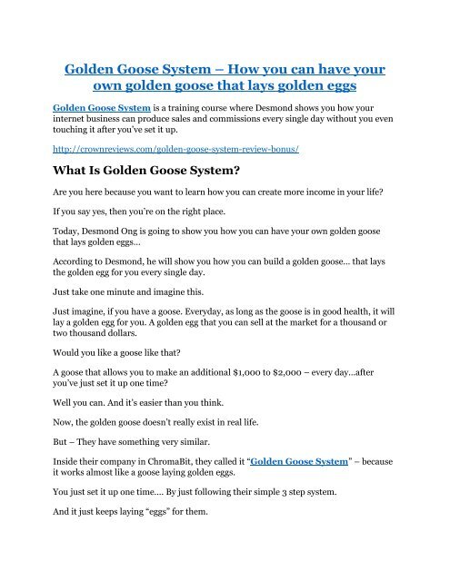 Golden Goose System Review & GIANT bonus packs