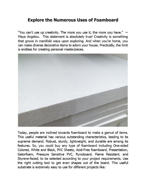 Explore the Numerous Uses of Foamboard