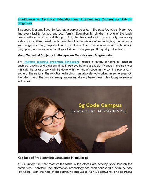Significance of Technical Education and Programming Courses for Kids in ...