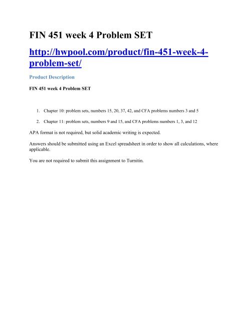 FIN 451 week 4 Problem SET