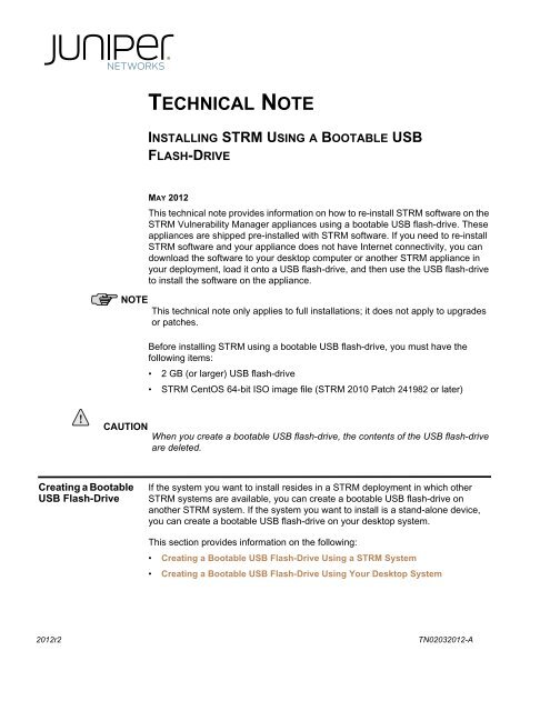 Installing Strm Using A Bootable Usb Flash Drive Juniper Networks 5703