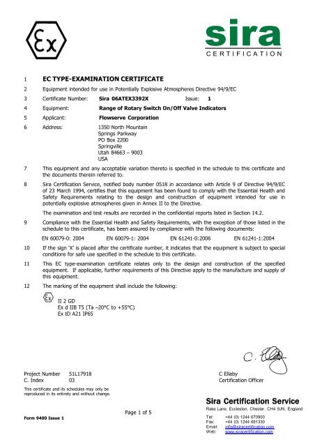 Sira Certification Service - Flowserve Corporation
