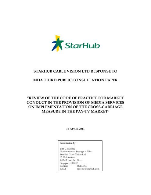 STARHUB CABLE VISION LTD RESPONSE TO MDA THIRD ...