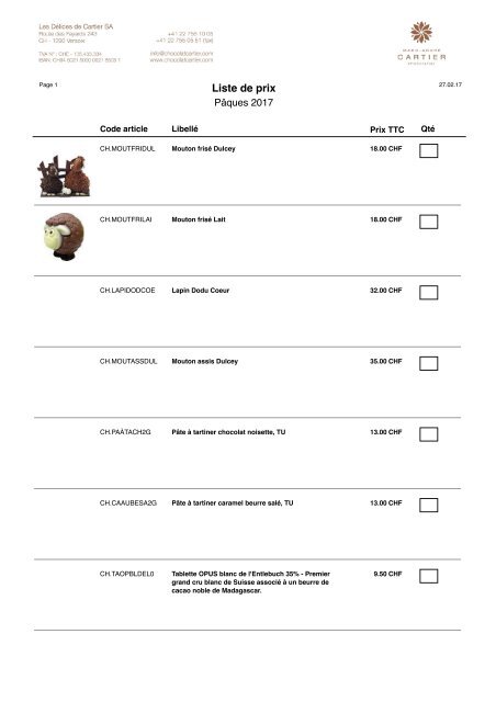 Liste de prix (PDF) exemple