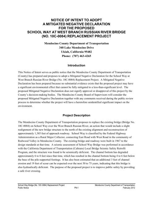 Proposed Mitigated Negative Declaration and Initial Study