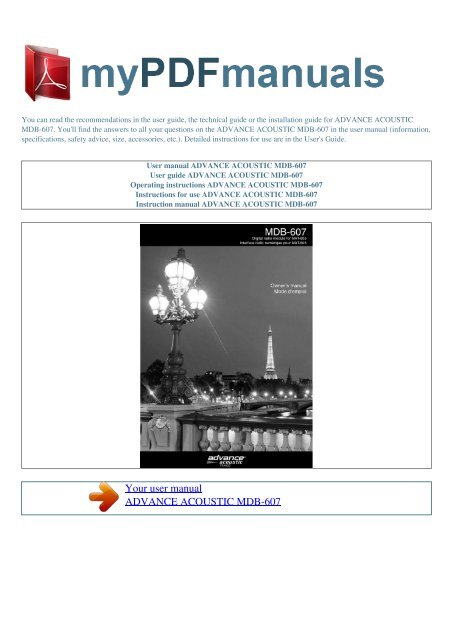 User manual ADVANCE ACOUSTIC MDB-607 - MY PDF MANUALS