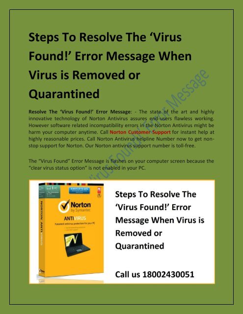 Steps To Resolve The Virus Message