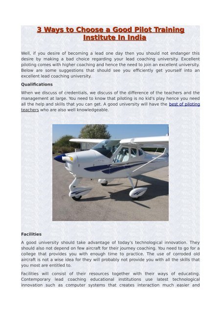 3 Ways to Choose a Good Pilot Training Institute In India