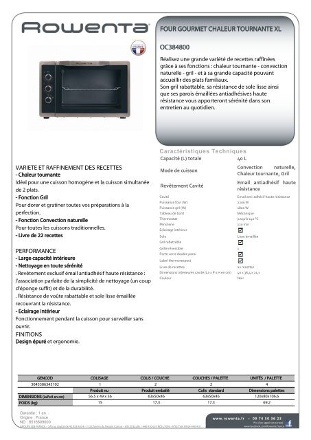 Rowenta Mini four Rowenta gourmet OC3848 - fiche produit