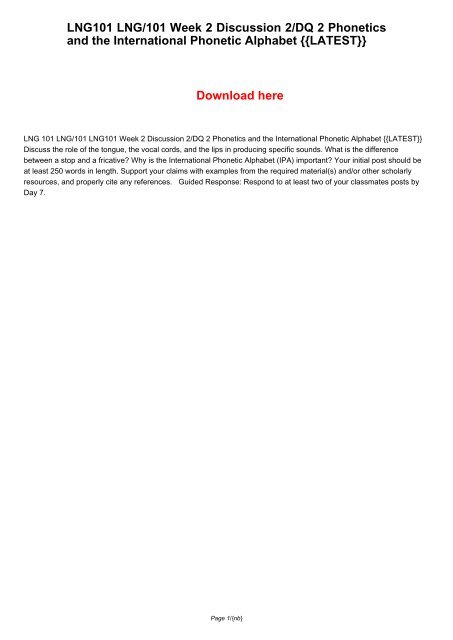 LNG101 LNG/101 Week 2 Discussion 2/DQ 2 Phonetics and the International ...