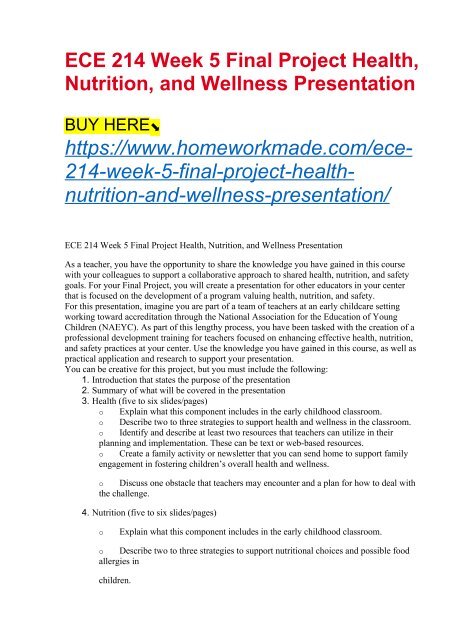 ECE 214 Week 5 Final Project Health, Nutrition, and Wellness Presentation