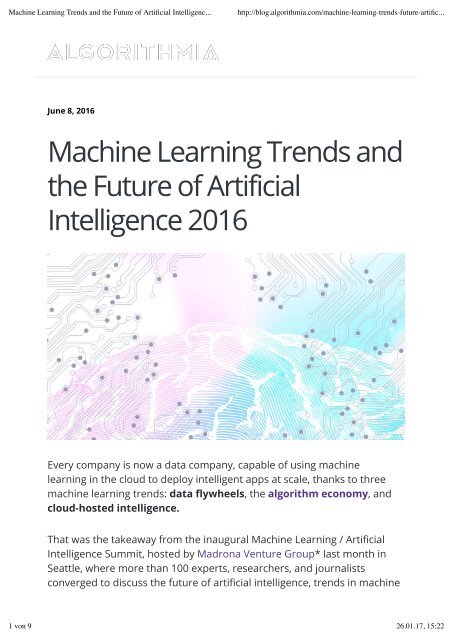 Machine Learning Trends and the Future of Artificial Intelligence 2016 ...