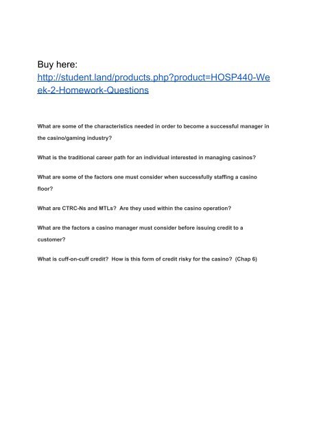 HOSP440 Week 2 Homework Questions