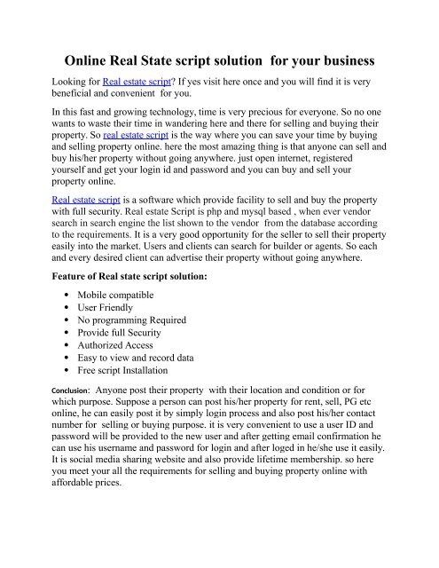 Online Real State script solution for your business