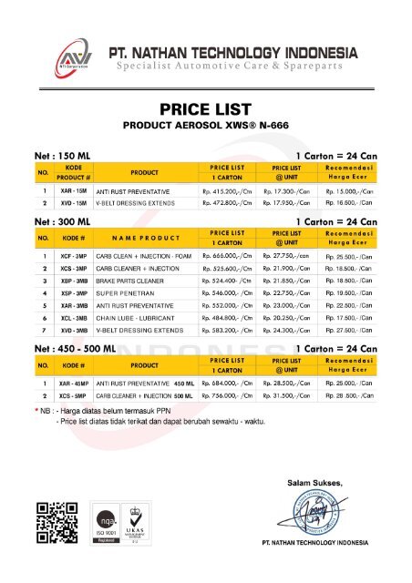 Price list