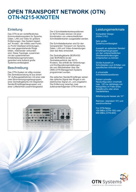 OPEN TRANSPORT NETWORK (OTN) OTN-N215-KNOTEN