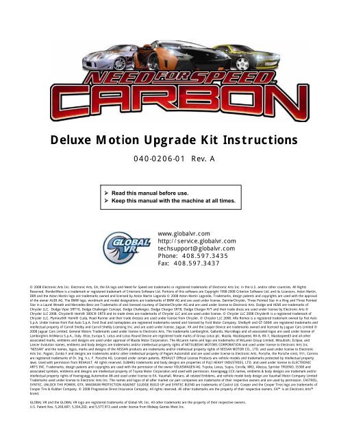 Deluxe Motion Upgrade Kit Instructions - GLOBAL VR Service Website