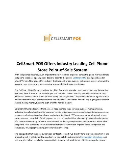 CellSmart POS Offers Industry Leading Cell Phone Store Point-of-Sale System