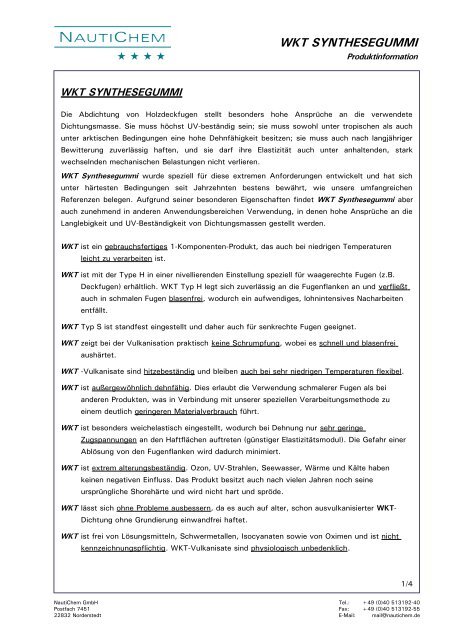 WKT SYNTHESEGUMMI - Nautichem