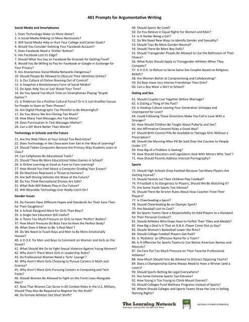 401 Prompts for Argumentative Writing