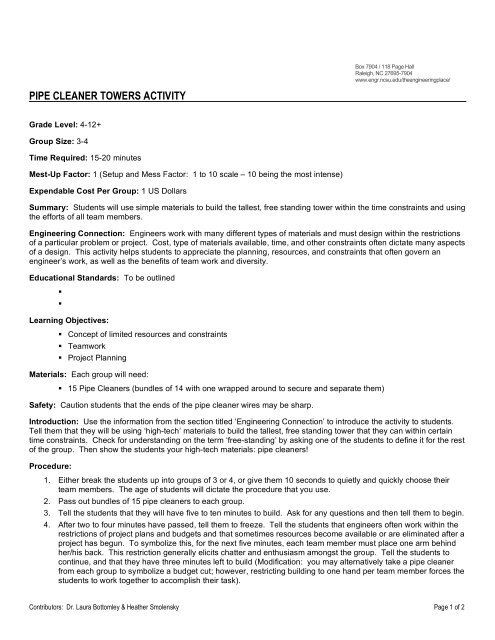 PIPE CLEANER TOWERS ACTIVITY