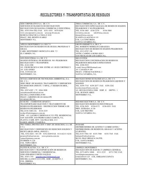 trisa comercial sa de cv. - Gobierno del Estado de Nuevo LeÃ³n