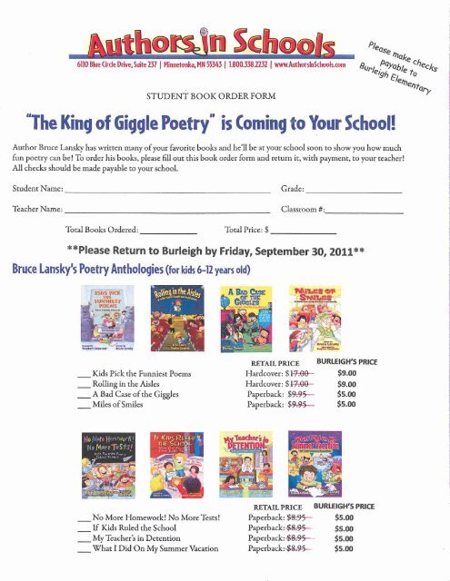 Bruce Lansky Book Order Form - MyElmbrook