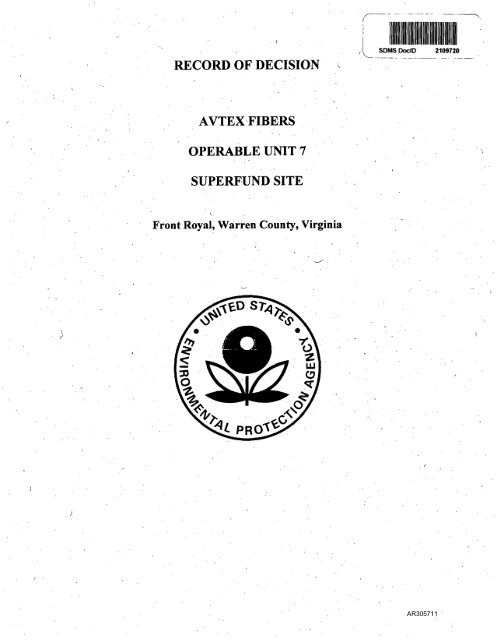 Record of Decision - Avtex Fibers - Operable Unit 7 - Superfund Site