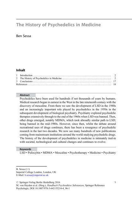 The History of Psychedelics in Medicine