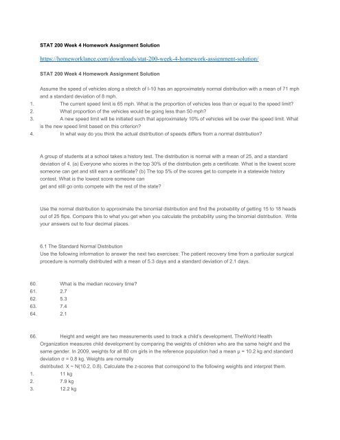 STAT 200 Week 4 Homework Assignment Solution