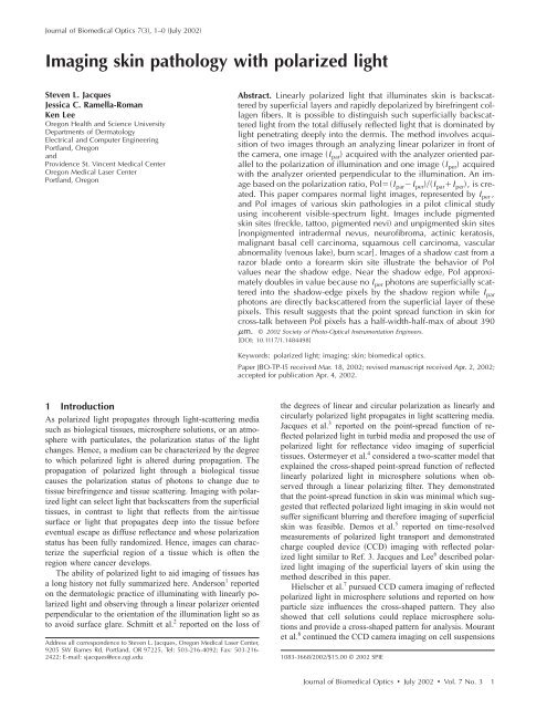 Imaging skin pathology with polarized light - LumaMed