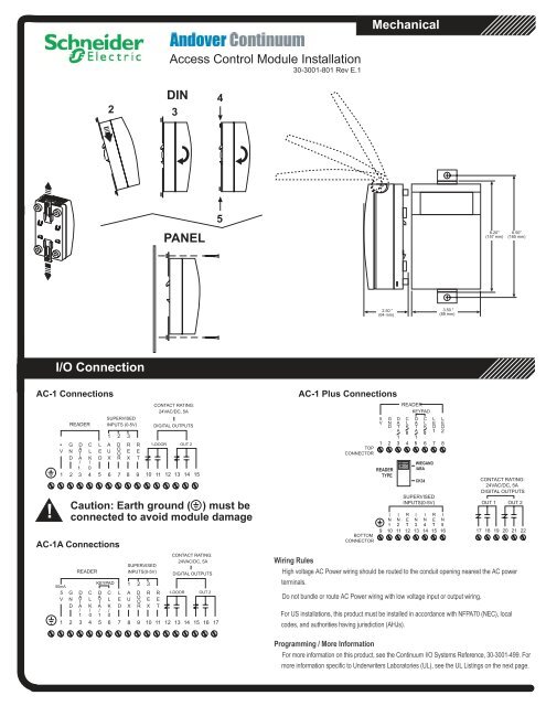 Mechanical I/O Connection Access Control Module Installation 1 ...