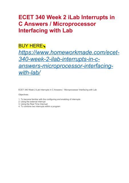 ECET 340 Week 2 iLab Interrupts in C Answers : Microprocessor Interfacing with Lab