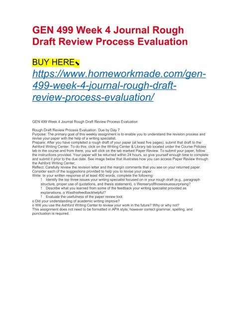 GEN 499 Week 4 Journal Rough Draft Review Process Evaluation