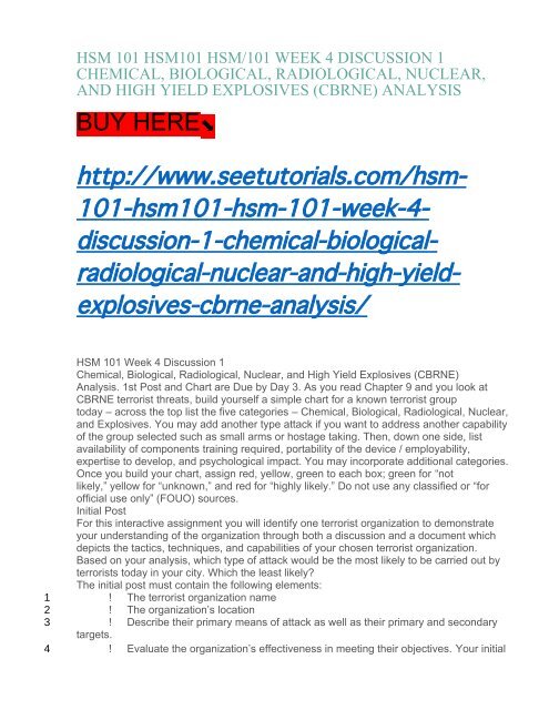 HSM 101 HSM101 HSM:101 WEEK 4 DISCUSSION 1 CHEMICAL, BIOLOGICAL ...