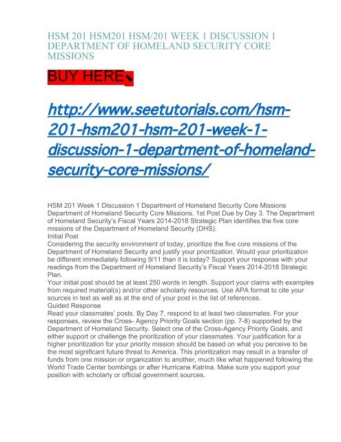 HSM 201 HSM201 HSM:201 WEEK 1 DISCUSSION 1 DEPARTMENT OF HOMELAND ...