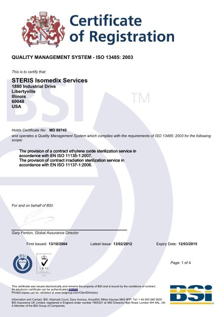 BSI Certificate - Isomedix