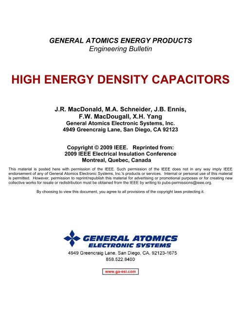 high energy density capacitors - General Atomics Electronic ...