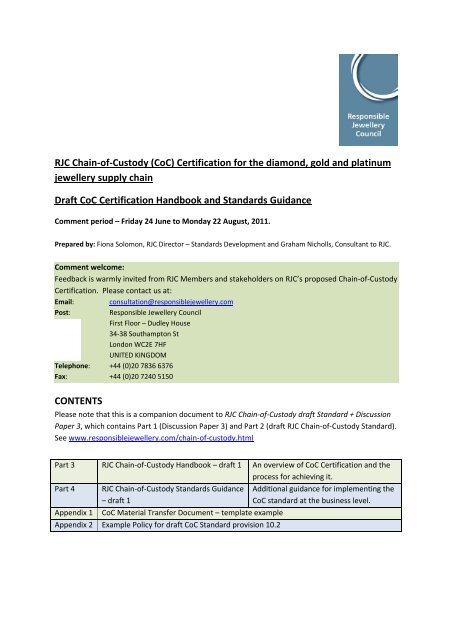 RJC Chain-of-Custody (CoC) Certification for the diamond, gold and ...