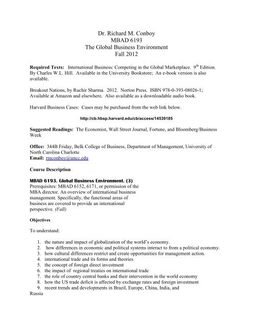 Dr. Richard M. Conboy MBAD 6193 The Global Business ...