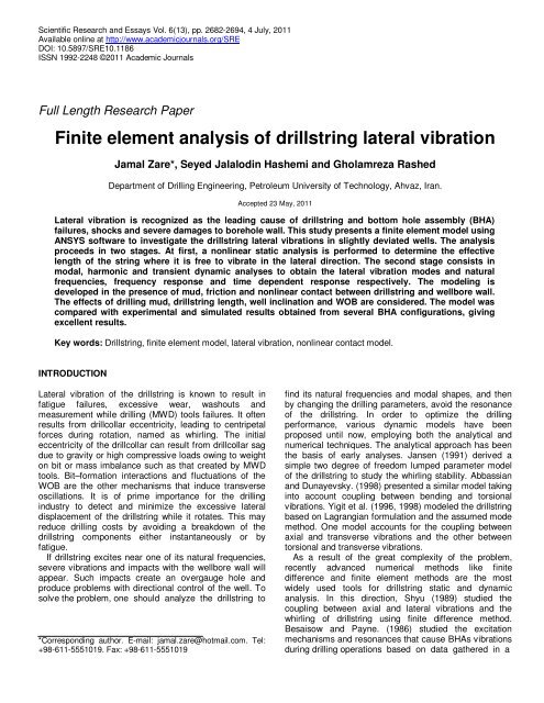 Finite Element Analysis Of Drillstring Lateral Vibration