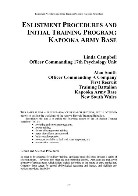 Enlistment procedures and initial training program : Kapooka Army ...