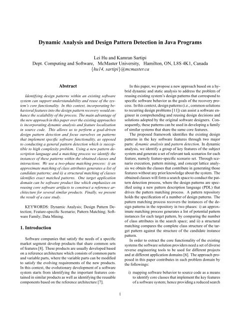 Dynamic Analysis And Design Pattern Detection In Java Uoitca