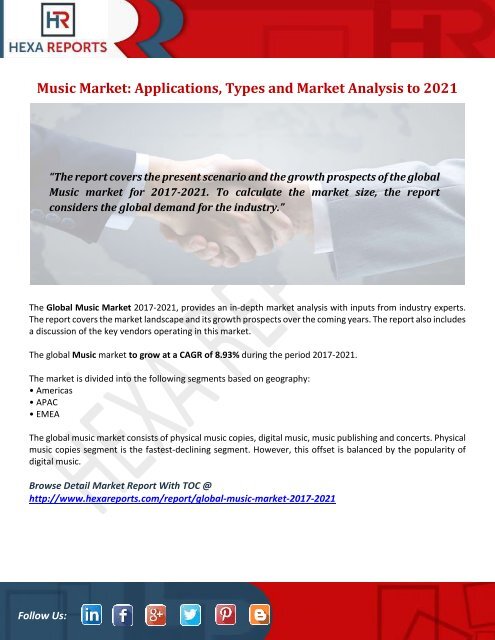 Music Market Applications, Types and Market Analysis to 2021