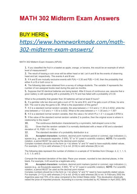 MATH 302 Midterm Exam Answers