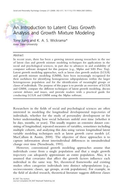 An Introduction To Latent Class Growth Analysis And Growth Mplus
