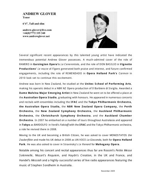 ANDREW GLOVER - Auckland Opera Studio