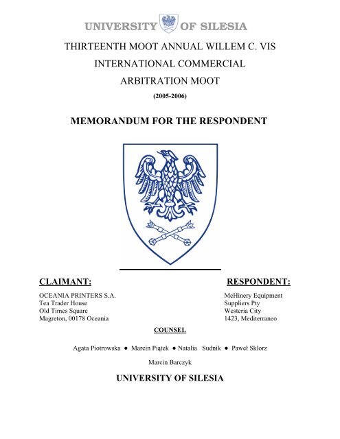 memorandum for the respondent claimant - The Harvard Vis Team